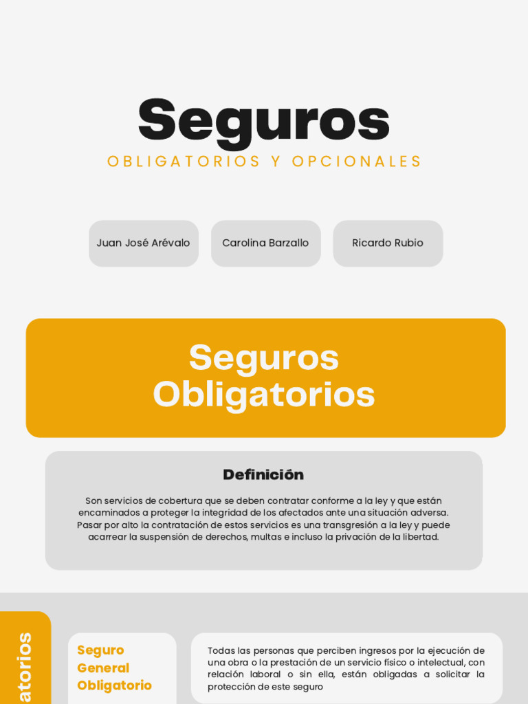 Seguros Obligatorios y Opcionales | PDF | Seguro | Seguro de vida