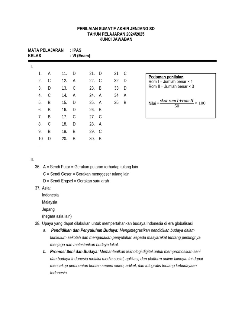 KUNCI JAWABAN PSAJ IPAS 2025 | PDF