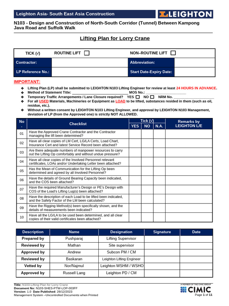 Lifting Plan for Lorry Crane N103 | PDF | Crane (Machine) | Mechanical ...