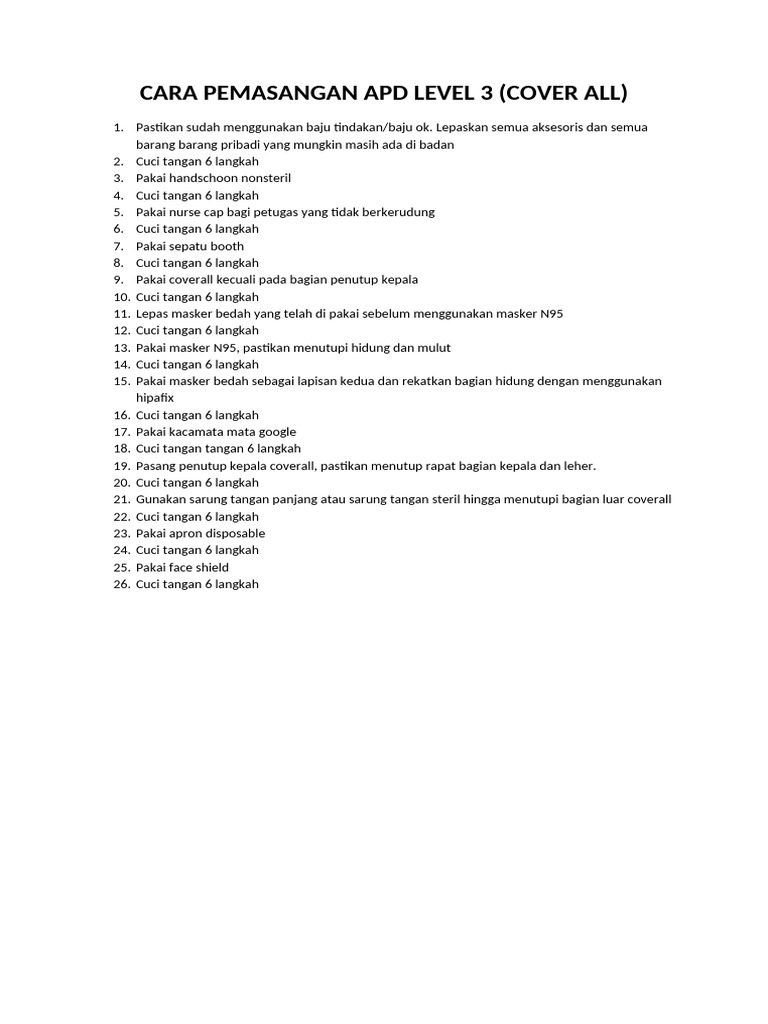 Cara Pemasangan Apd Level 3 | PDF