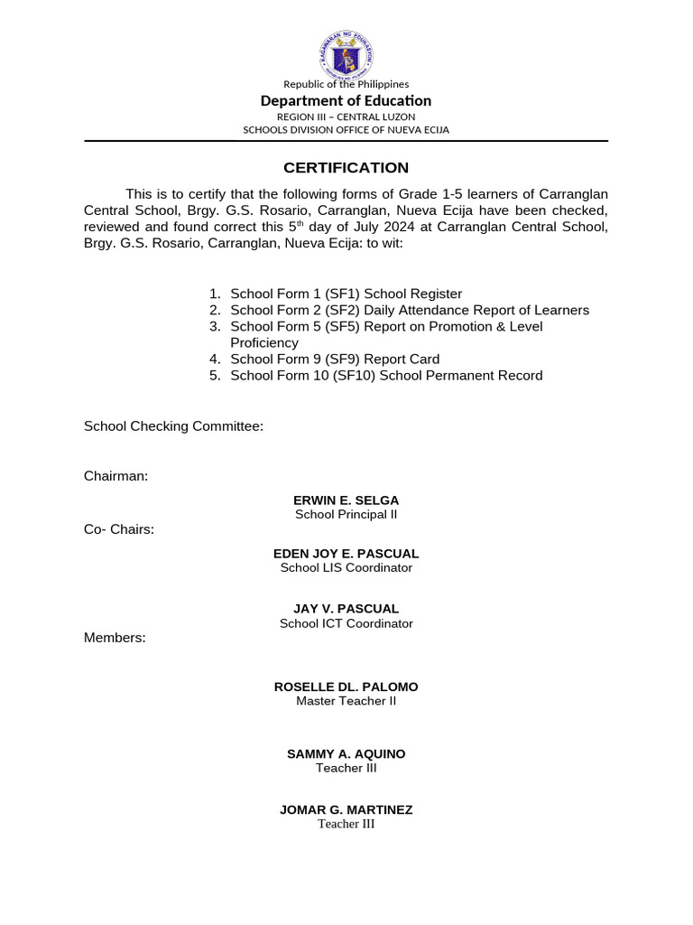 Certification School Checking-2 | PDF | Philippines