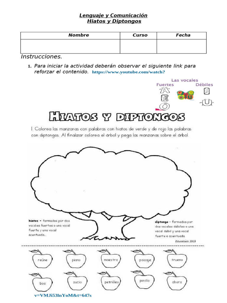 Actividades de Diptongos y Hiatos | PDF