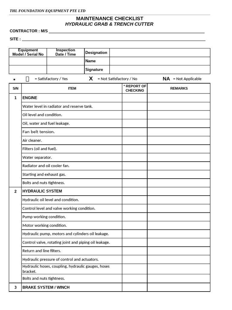 Maintenance Checklist - Hydraulic Grab & Cutter | PDF | Mechanical ...