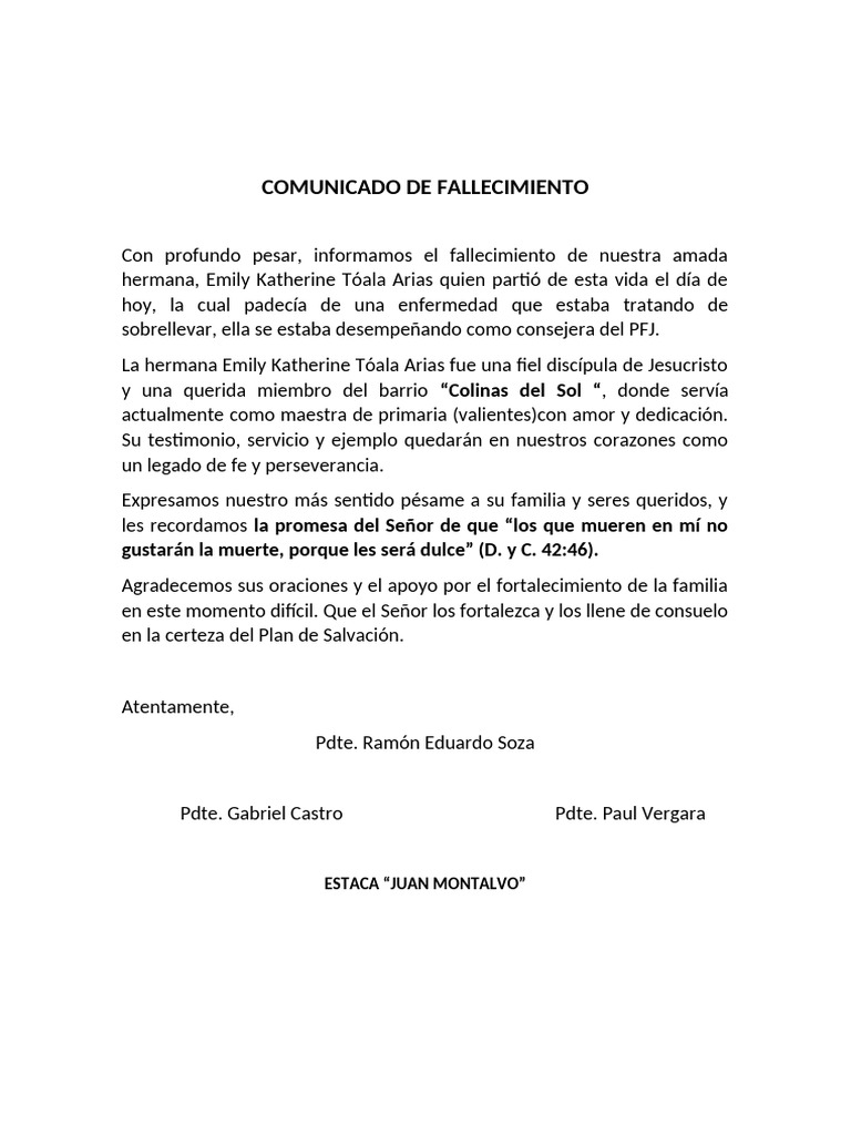 Comunicado de Fallecimiento | PDF