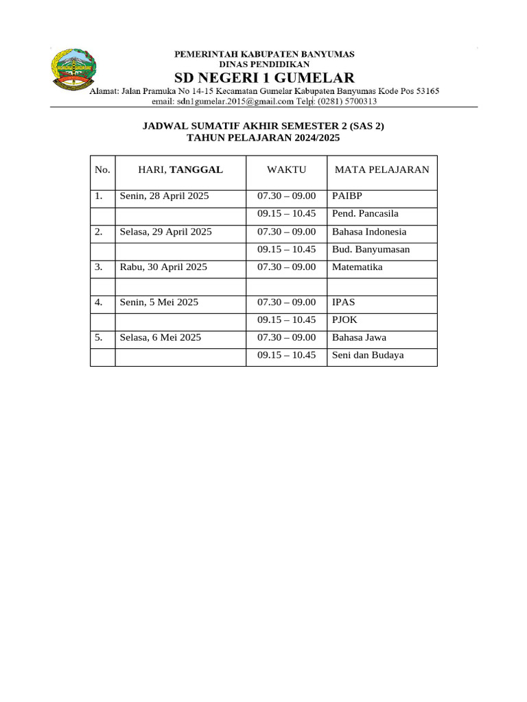 Jadwal SAS 2 24-25 | PDF