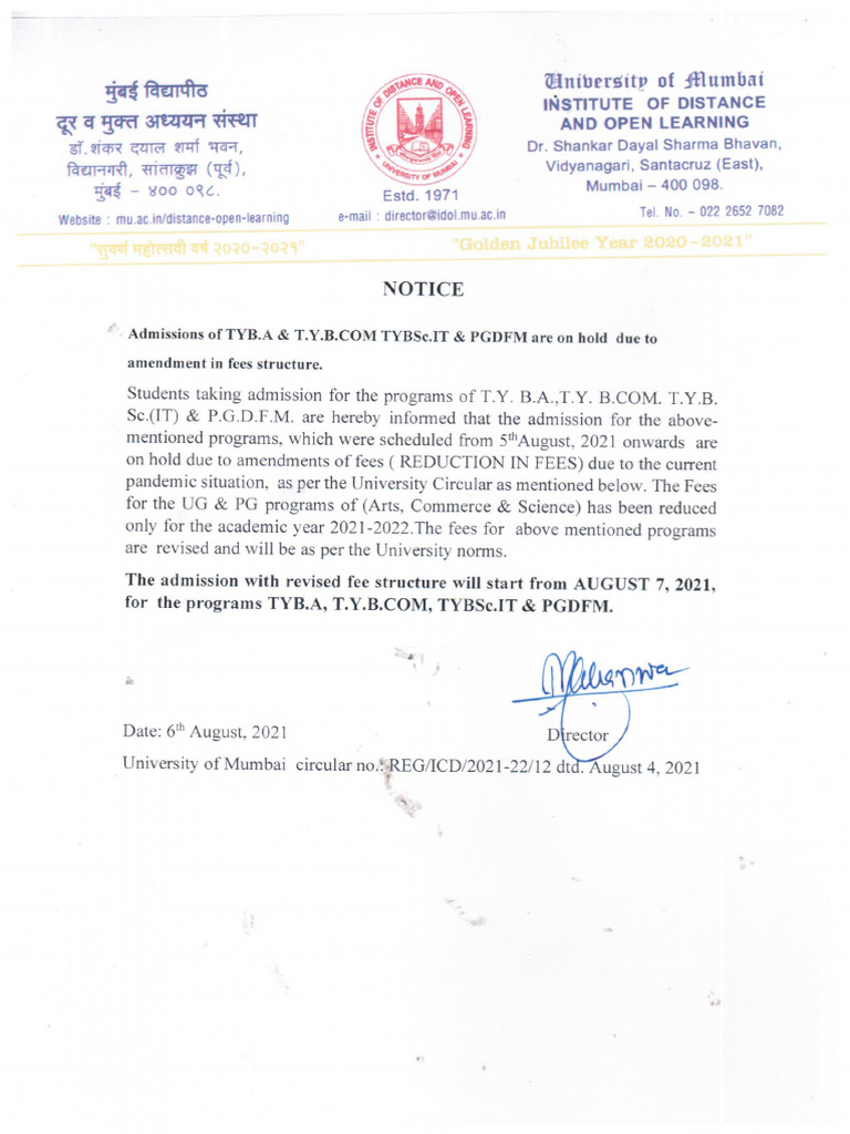 Notice For Admission On Hold | PDF