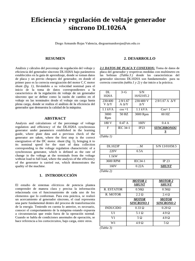Informe Lab prueba generador sincrono Pract 3 | PDF | Bienes manufacturados | Energia electrica
