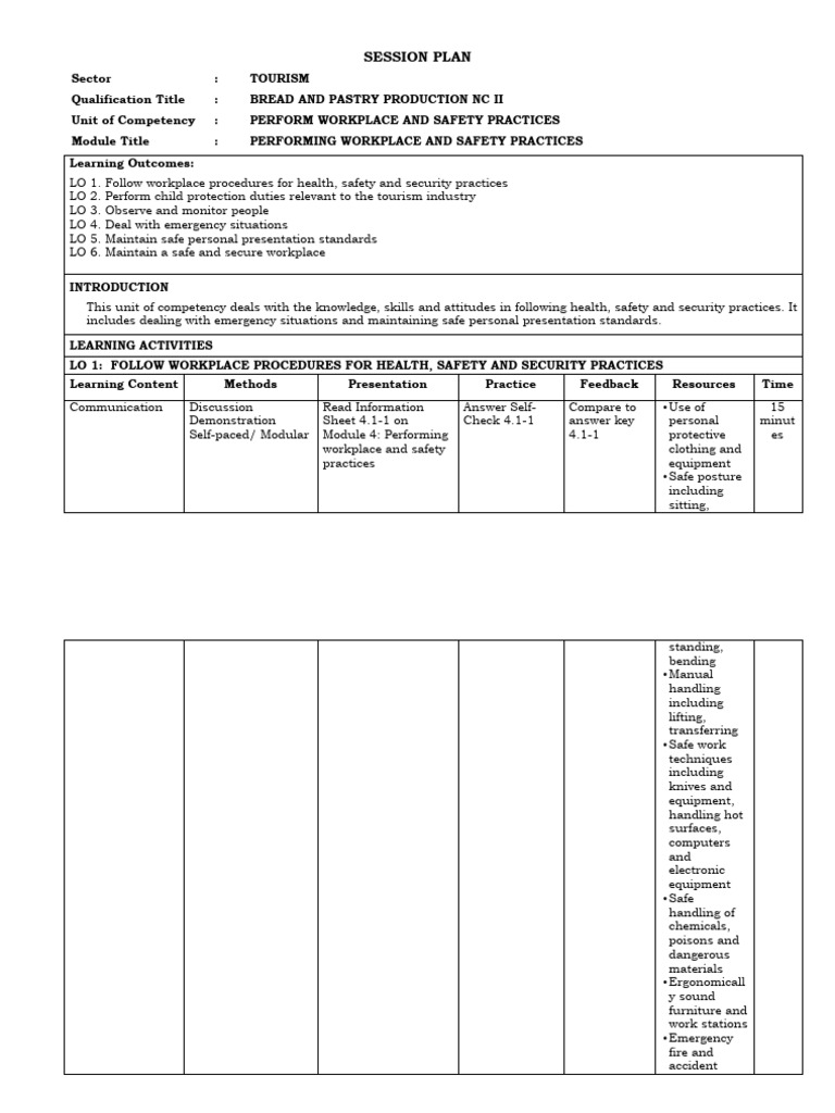 BPP Session Plan_Common_4 | PDF | Hazards | Learning