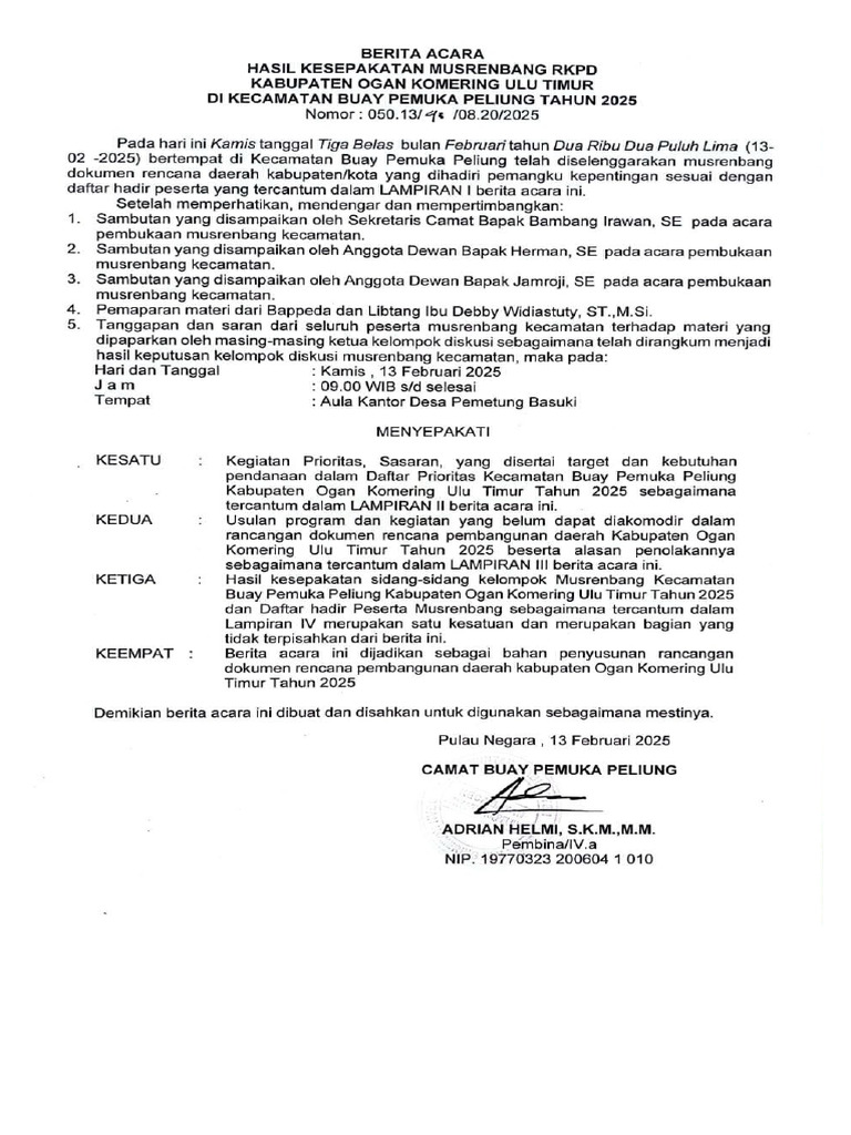 Berita Acara Musrenbang Kecamatan 2025 | PDF