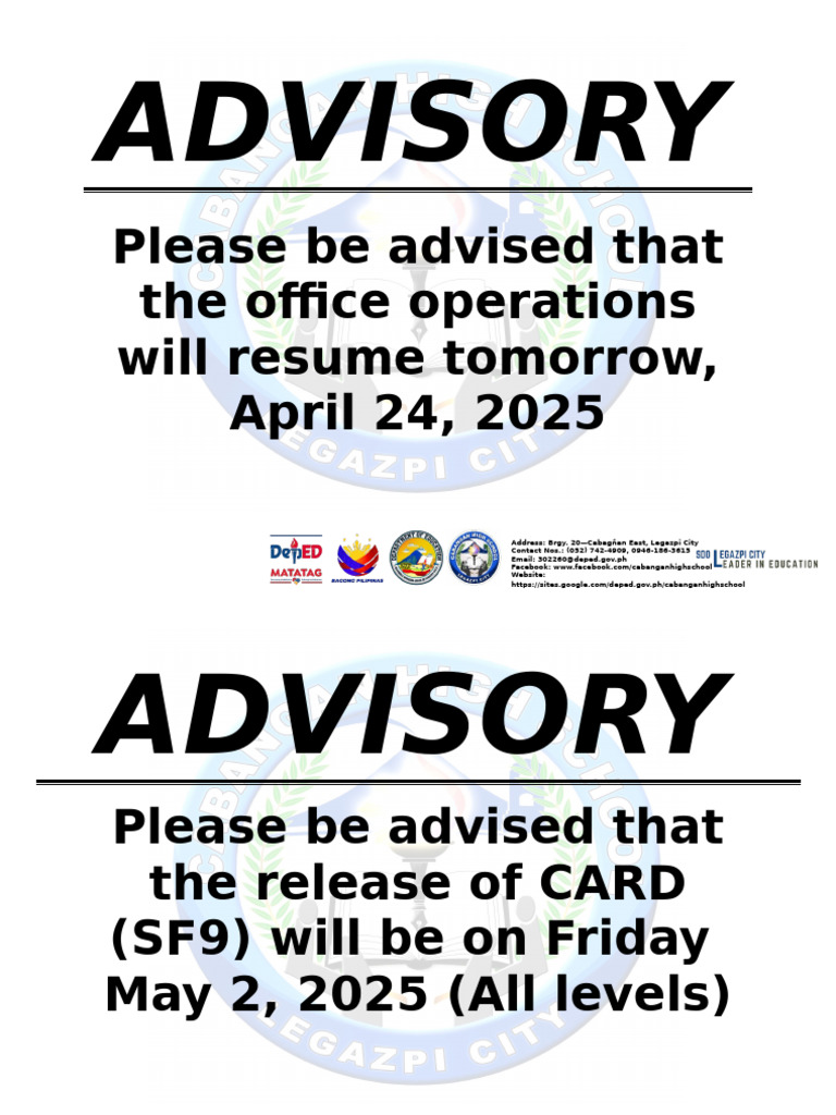 Cabangan High School Advisory Updates | PDF