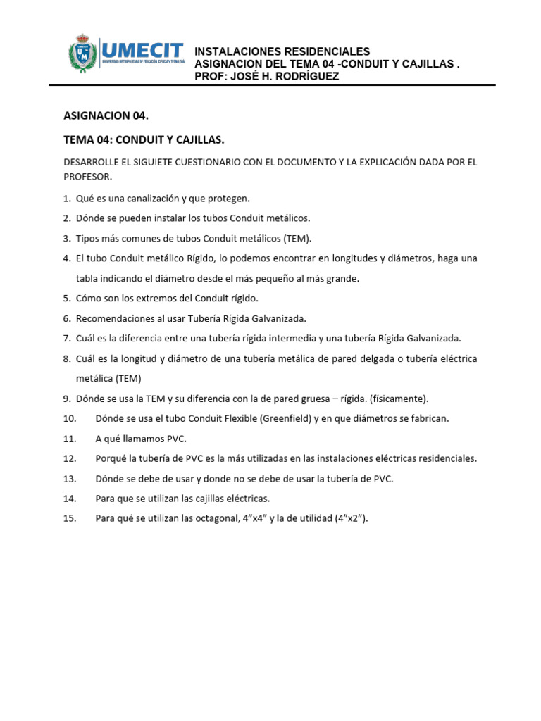 Asignacion 04 Del Tema Conduit y Cajillas-2024 | PDF
