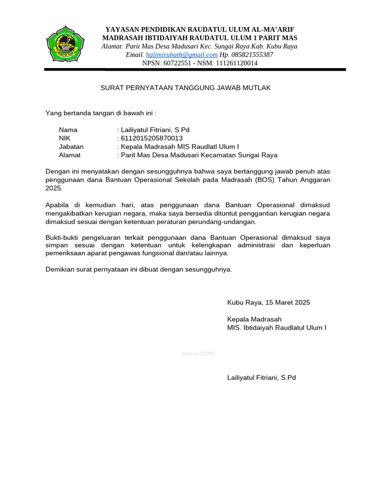 Formulir SPTJM BOS 2025 | PDF