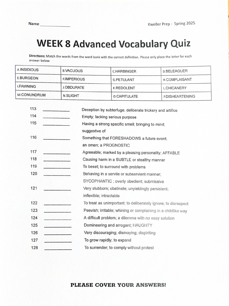 WEEK Advanced Vocabulary Quiz | PDF