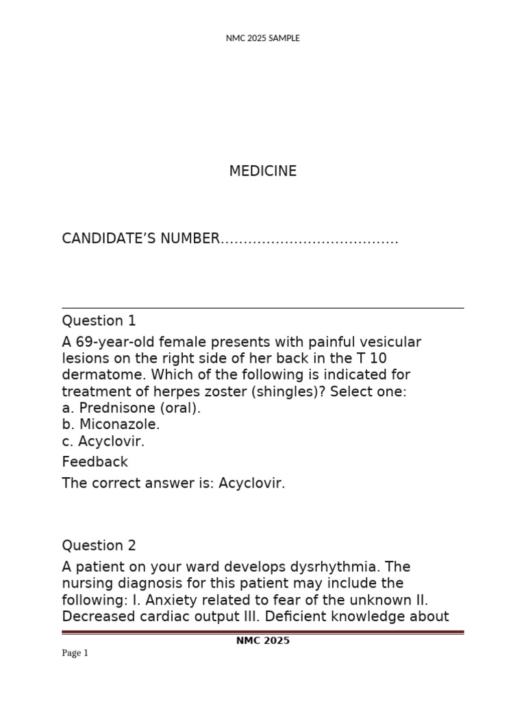 BB Consult - NMC 2025 Sample Medical Nursing | PDF | Naloxone | Edema