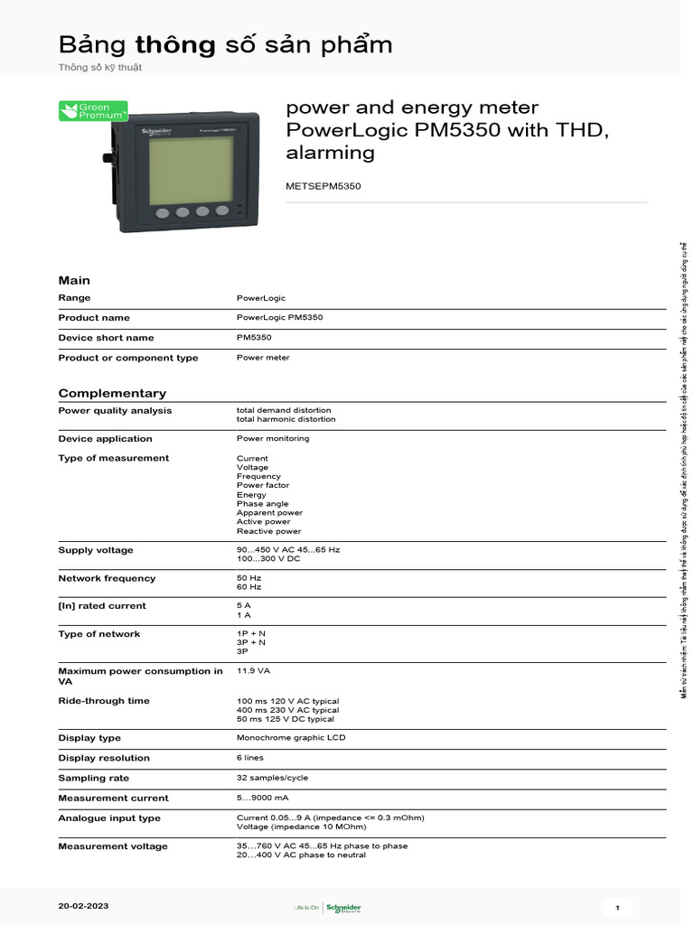 PowerLogic PM5000 Series - METSEPM5350 | PDF | Ac Power | Electric Power
