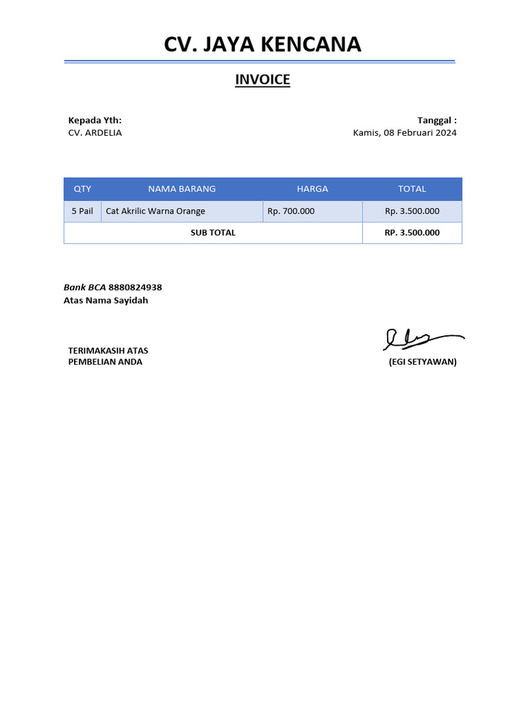 Invoice CV Jaya Kencana | PDF