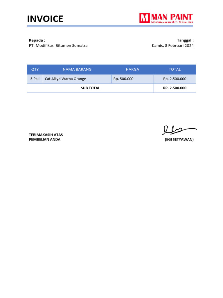 Invoice Pembelian Cat Alkyd Orange | PDF