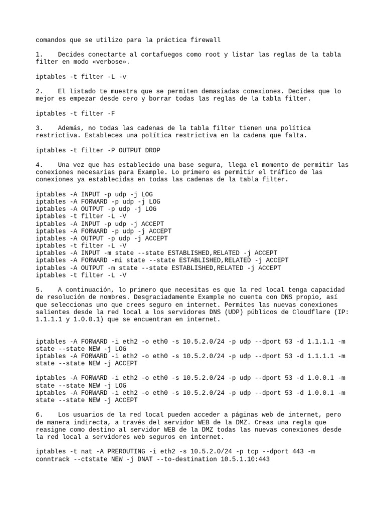 Comandos Practica 1 | PDF | Cortafuegos (informática) | ciberespacio
