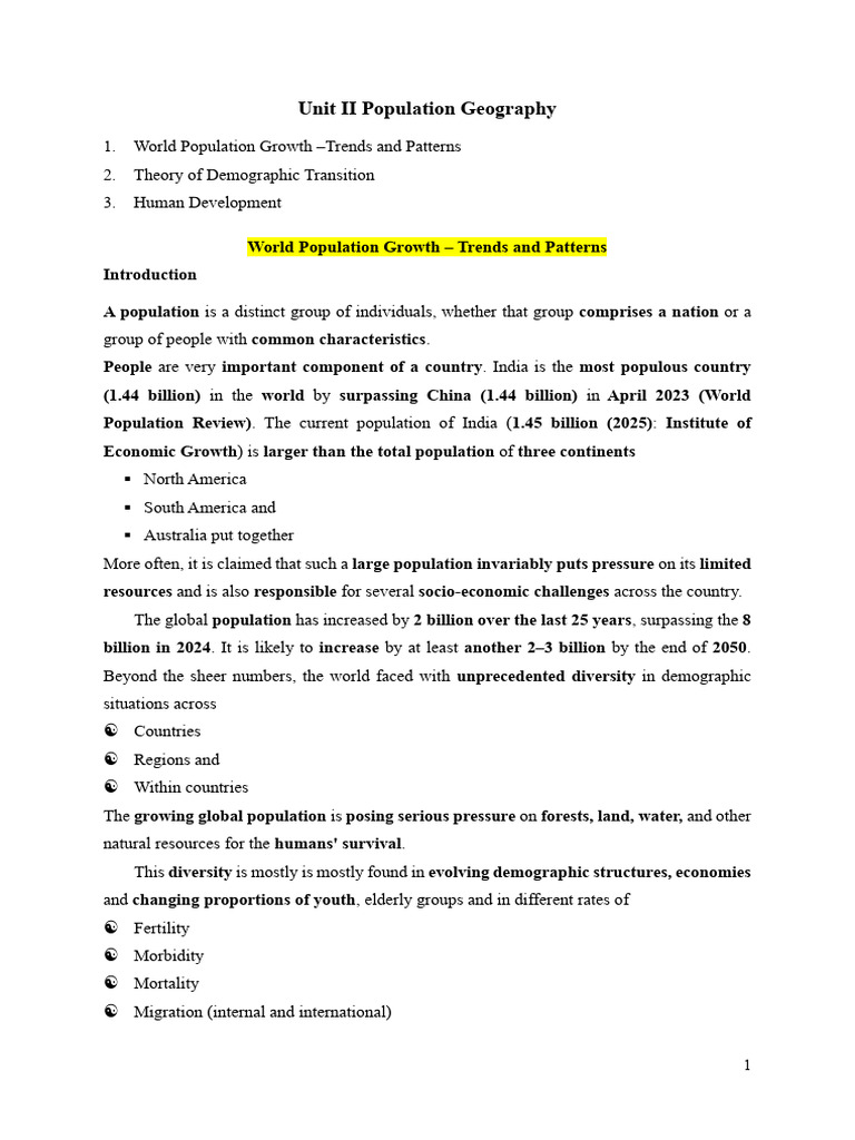 Unit 2 Population Geography | PDF | Total Fertility Rate | Demography