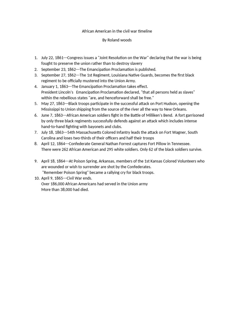 African American in The Civil War Timeline | PDF