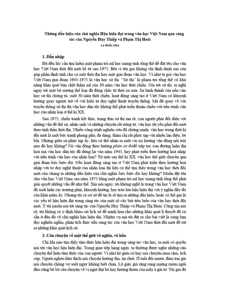 [123doc] Chu Nghia Hau Hien Dai Qua Sang Tac Cua Nguyen Huy Thiep Pham Thi Hoai | PDF