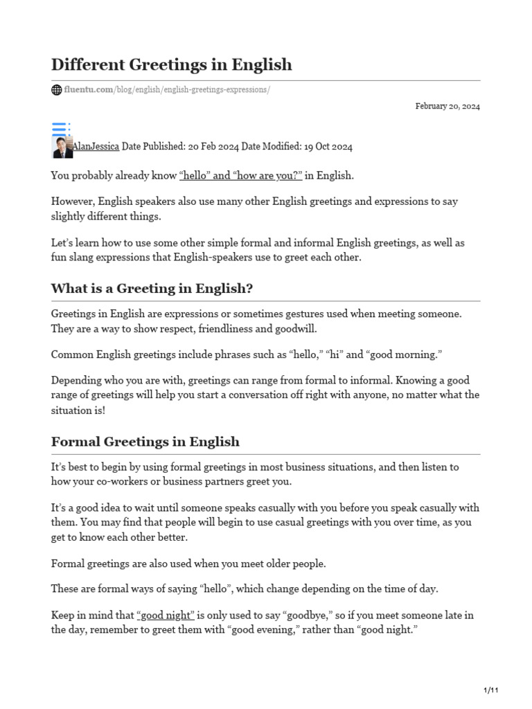 English Greetings Expressions | PDF | English Language | Communication