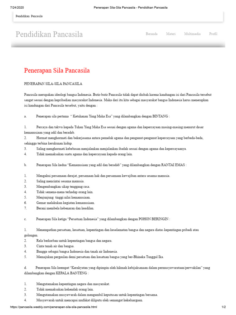 Penerapan Sila-Sila Pancasila - Pendidikan Pancasila | PDF