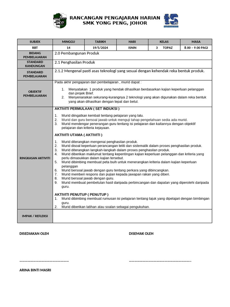 RPH 2025 M14 Isnin | PDF