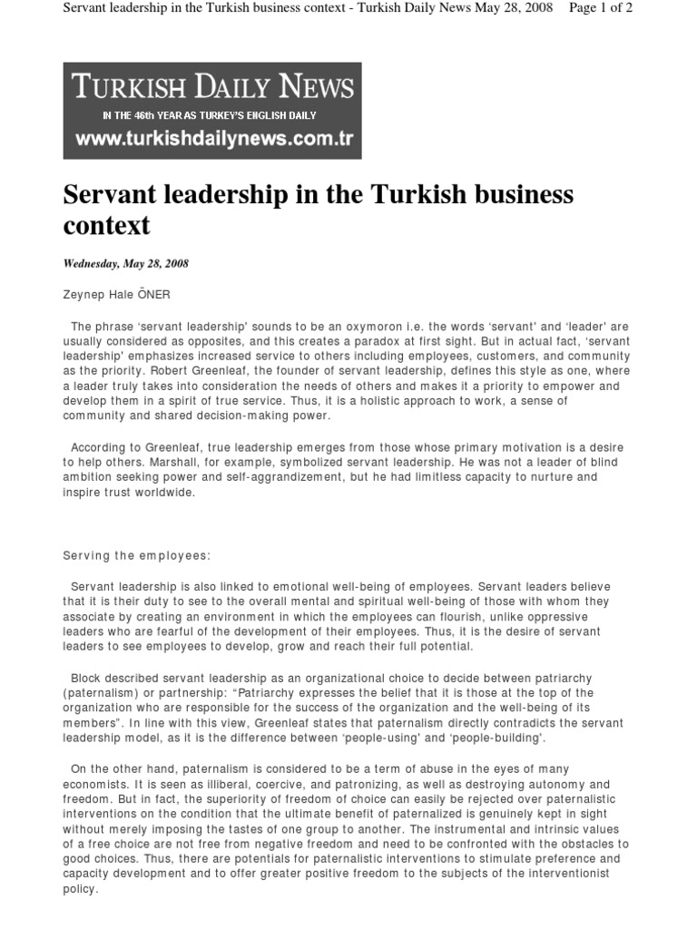Servant Leadership in The Turkish Business Context | Download Free PDF ...