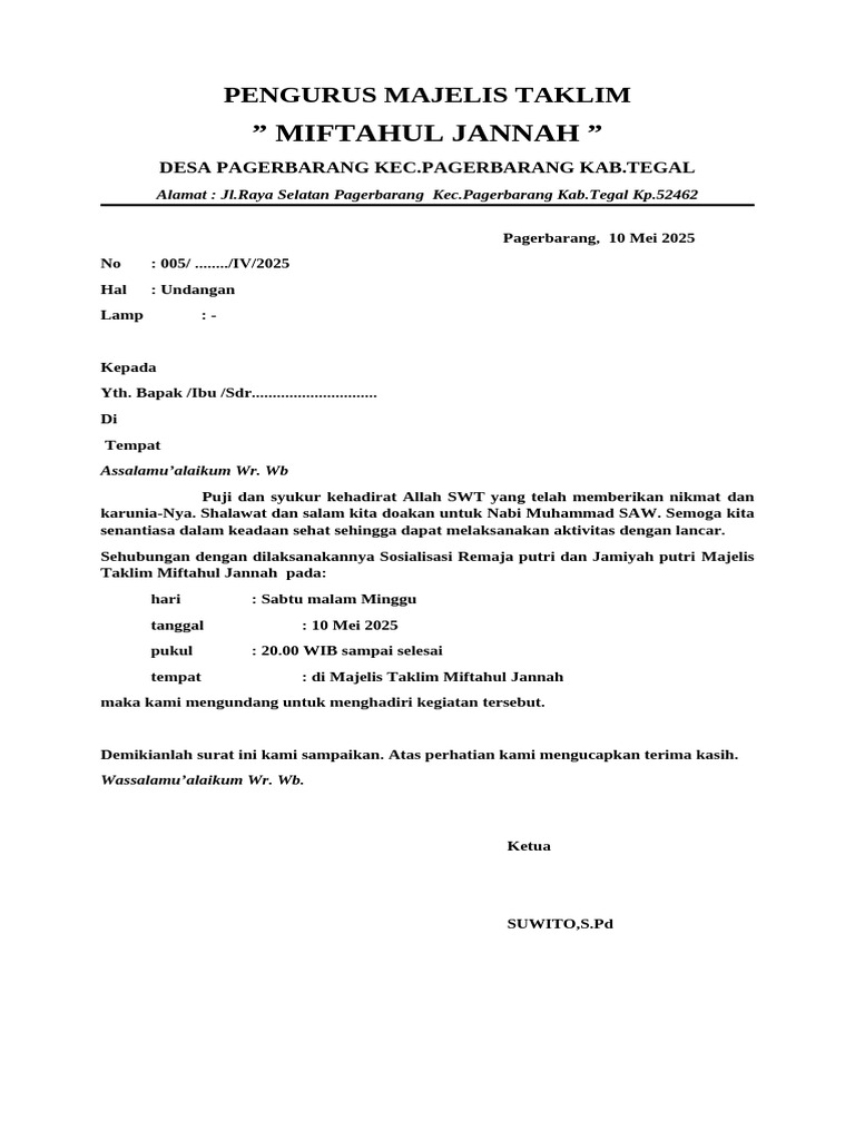 " Miftahul Jannah ": Pengurus Majelis Taklim | PDF