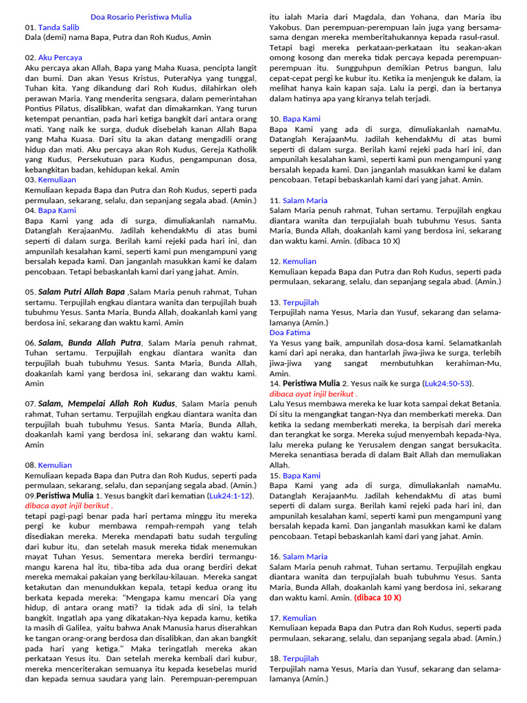 Doa Rosario Peristiwa Mulia | PDF
