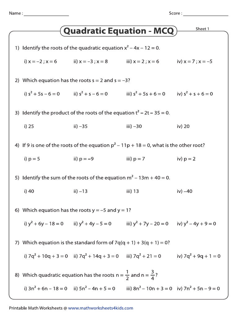Quadratic-Equation Quadratic-Roots mcq-1 250424 200524 | PDF