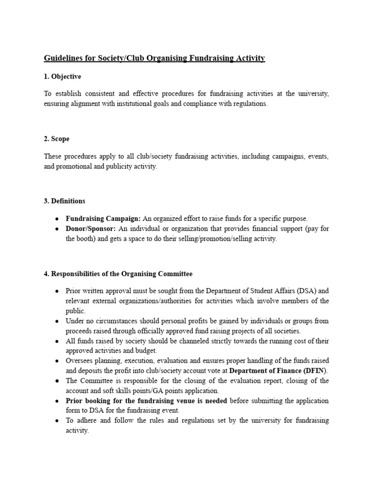 Fundraising Guidelines for Clubs | PDF | Fundraising