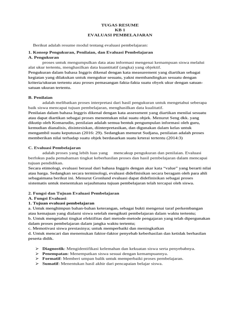 Tugas Resume KB 1 Evaluasi Pembelajaran | PDF