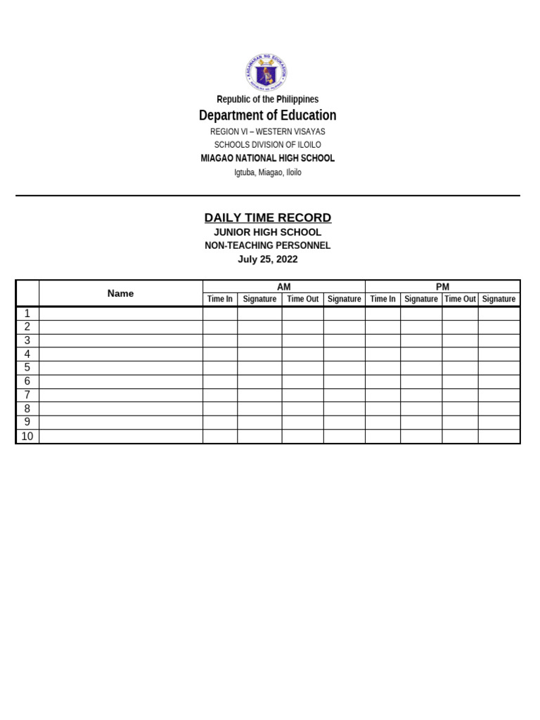 DTR Log Book Jhs Non Teach | PDF