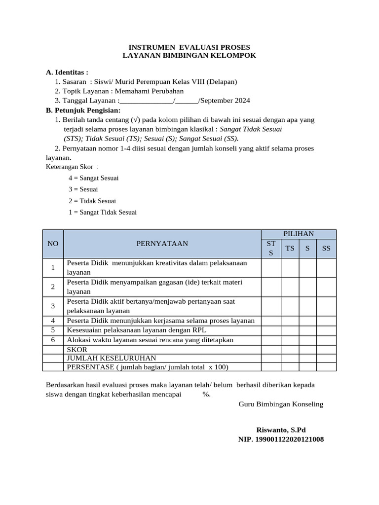 Evaluasi Proses Dan Hasil Layanan Bimbingan Kelompok Pubertas | PDF