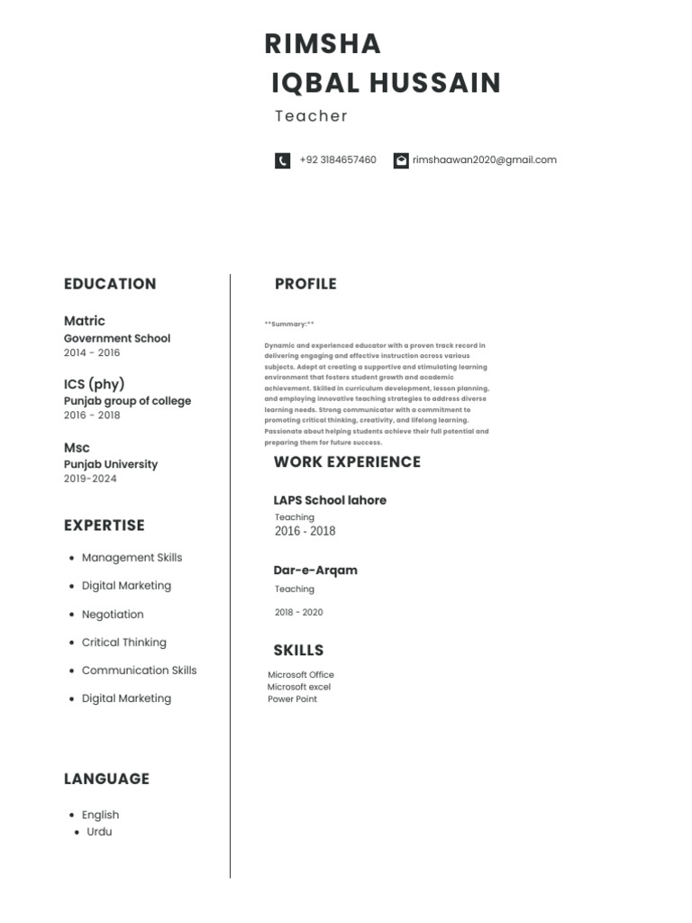 Experienced Educator Profile Summary | PDF