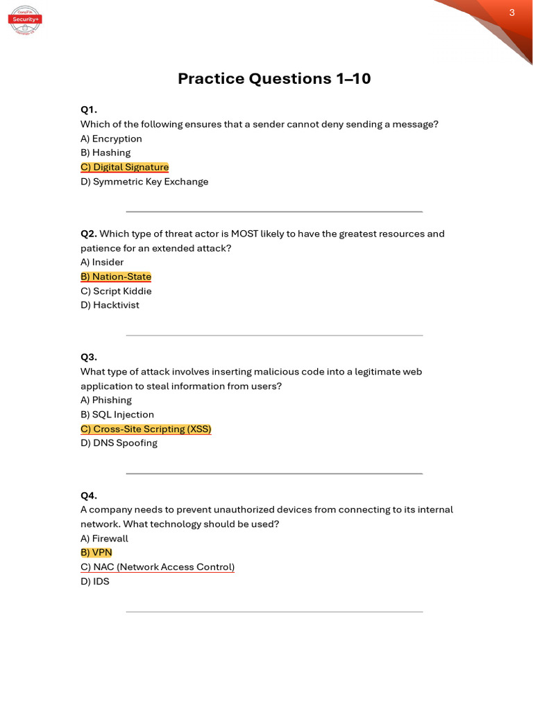 100 CompTIA Security+ SY0 701 Practice Questions | PDF | Security ...