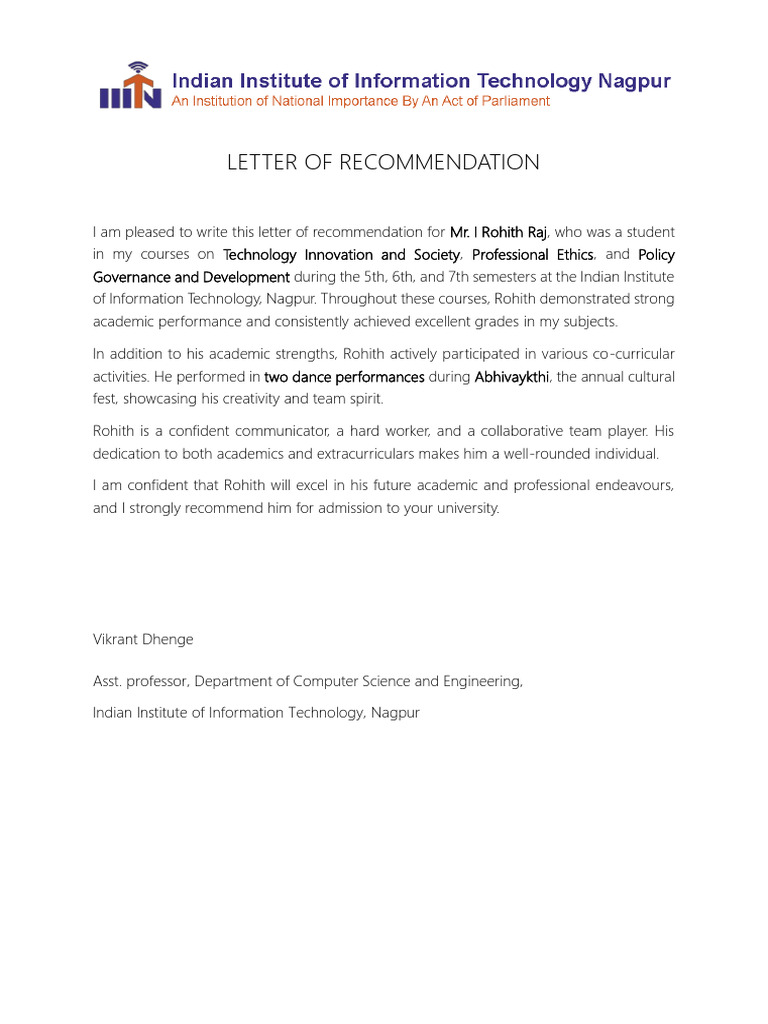 LOR_Vikrant rohith | PDF