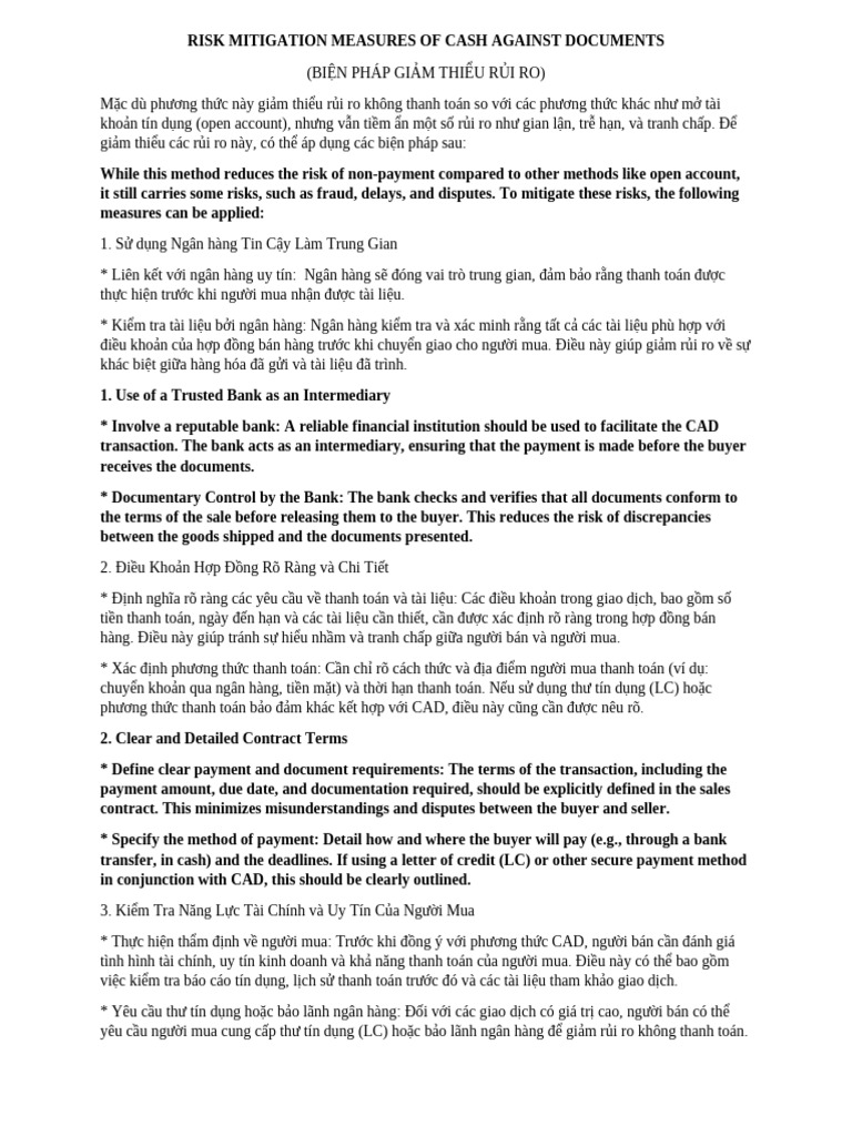 Risk Mitigation Measures of Cash Against Documents | PDF