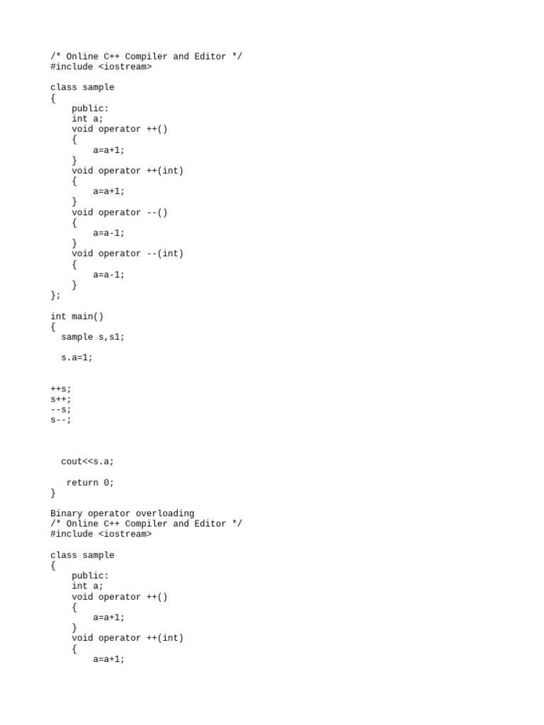 Operator Overloading | PDF Operator Overloading | PDF