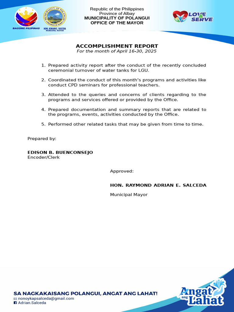Polangui April 2025 Accomplishment Report | PDF