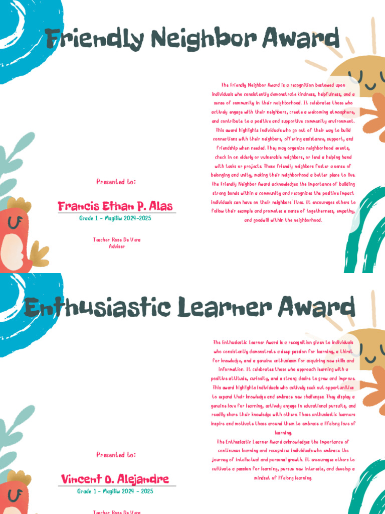 Pink Stars Student Achievement Award Certificate | PDF | Disciplines ...