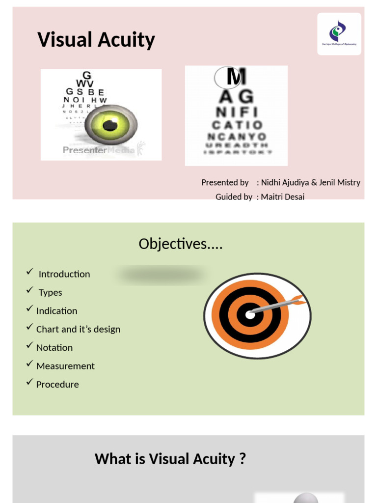 Visual Acuity by Nidhi & Jenil gym ne di tb | PDF | Visual Acuity | Ophthalmology