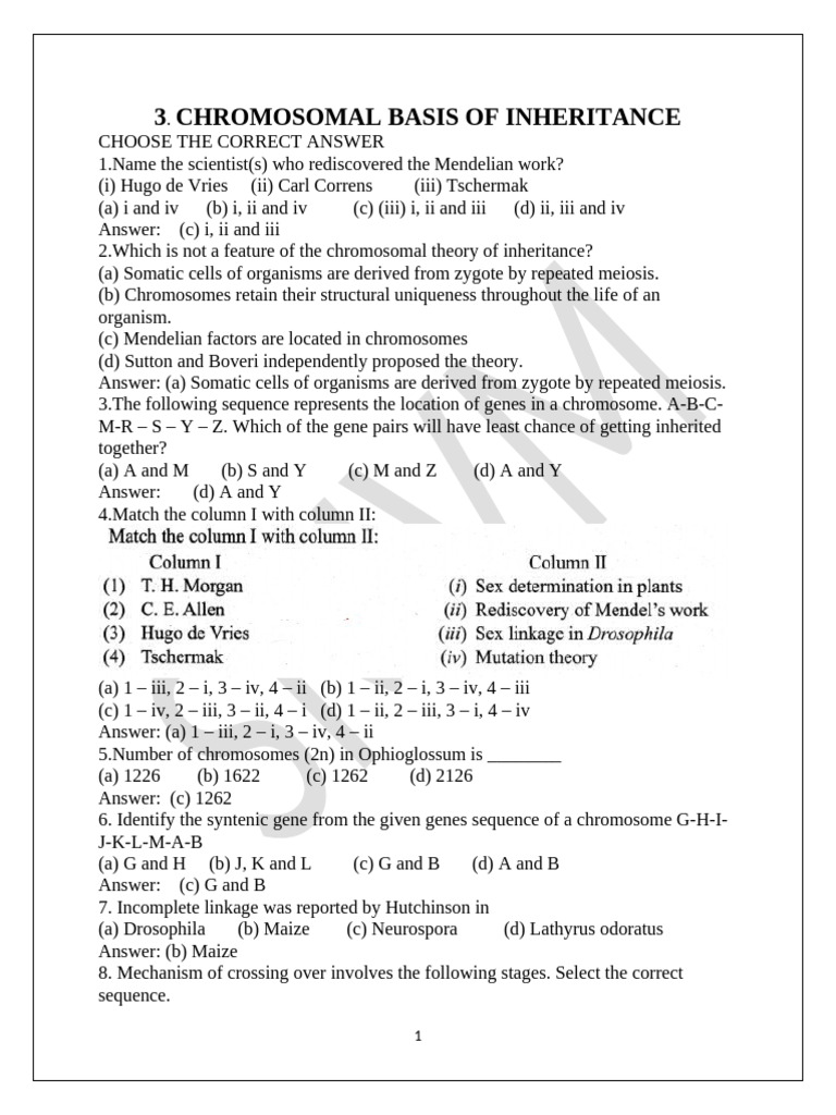 CHAPTER 3 BIO BOTANY QUESTION AND ANSWERS | PDF | Meiosis | Genetic Linkage