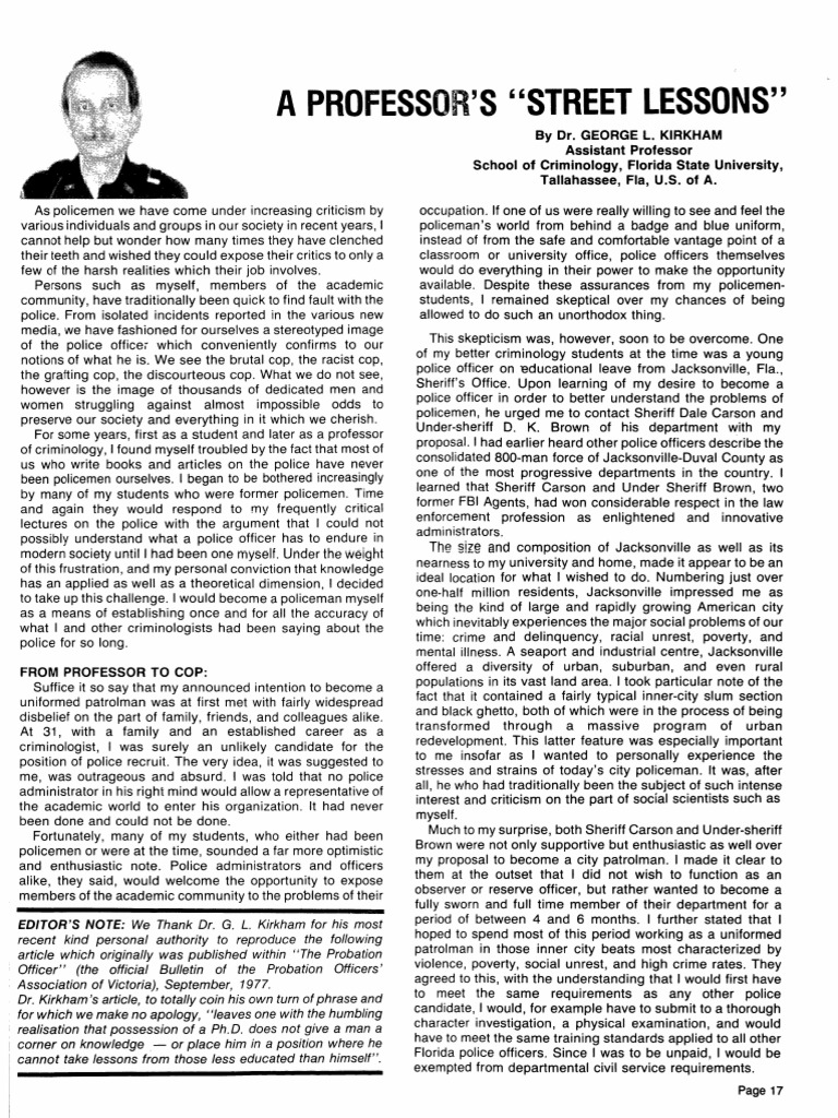 From Professor to Patrolman: A Journey | PDF | Police | Crimes