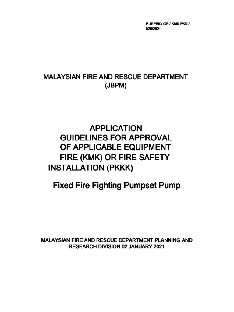 BOMBA Guidelines For Fixed Fire Fighting Pumpsets Jan 2021 | PDF