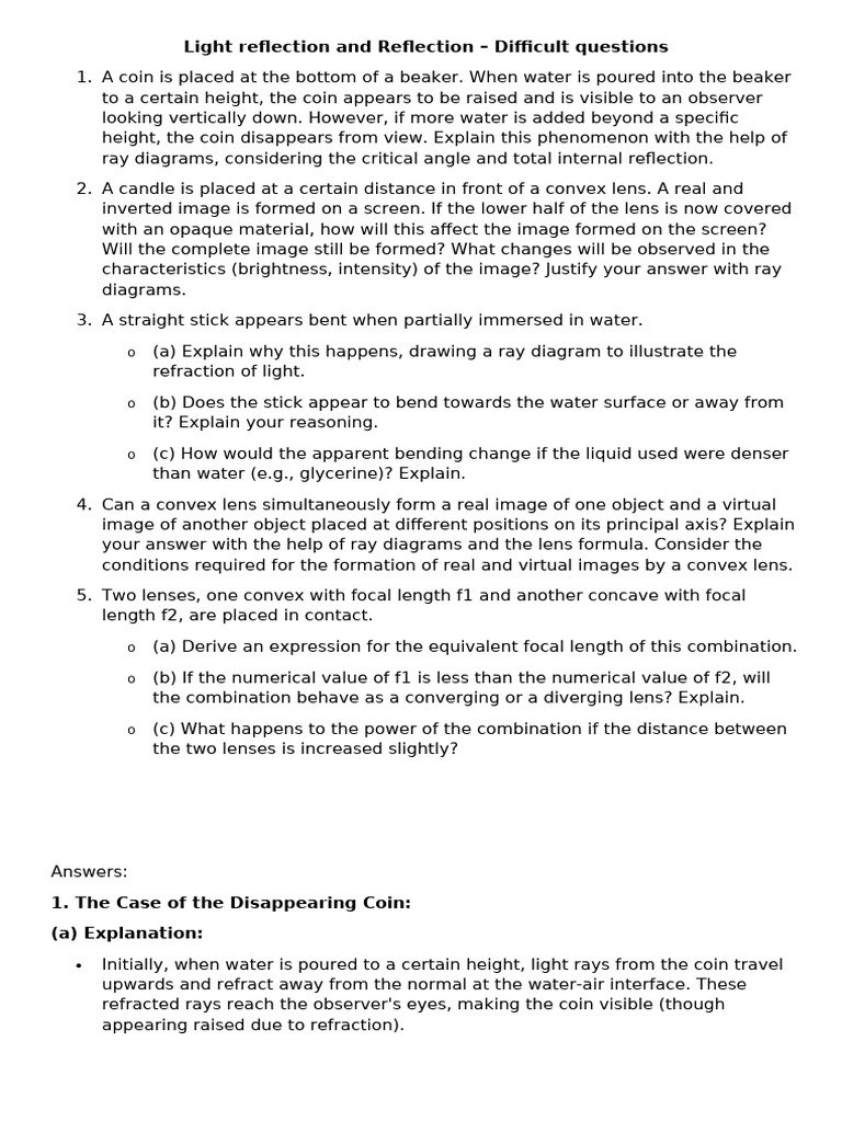 Light Reflection and Reflection | PDF | Refraction | Waves