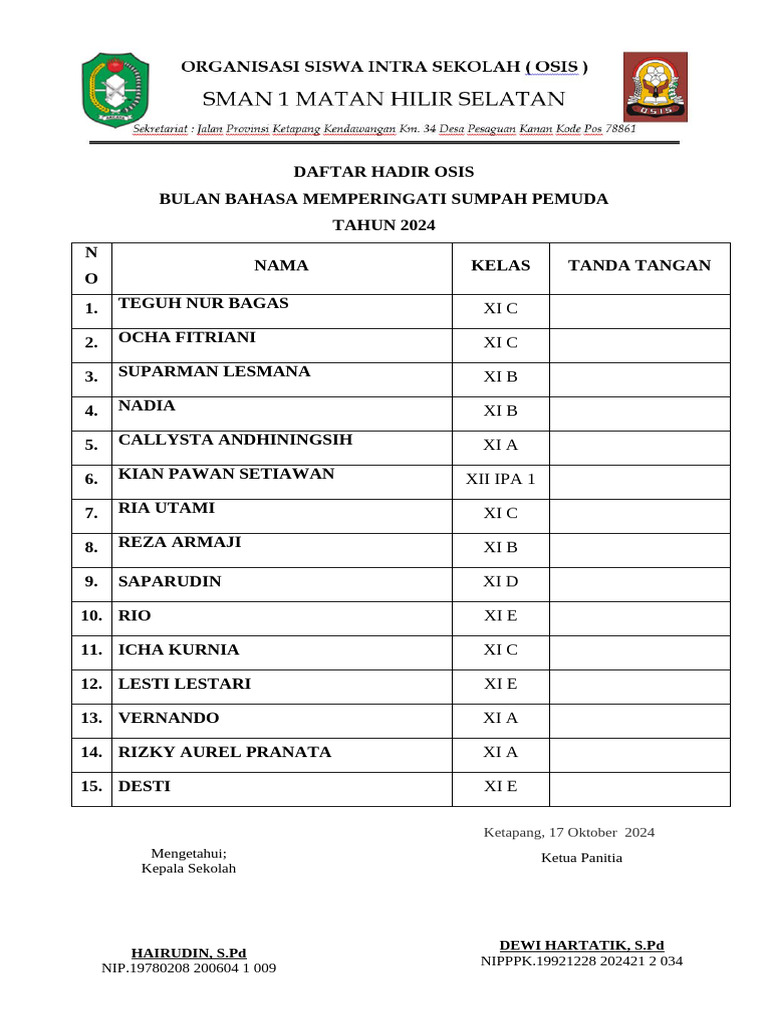 Daftar Hadir Panitia | PDF