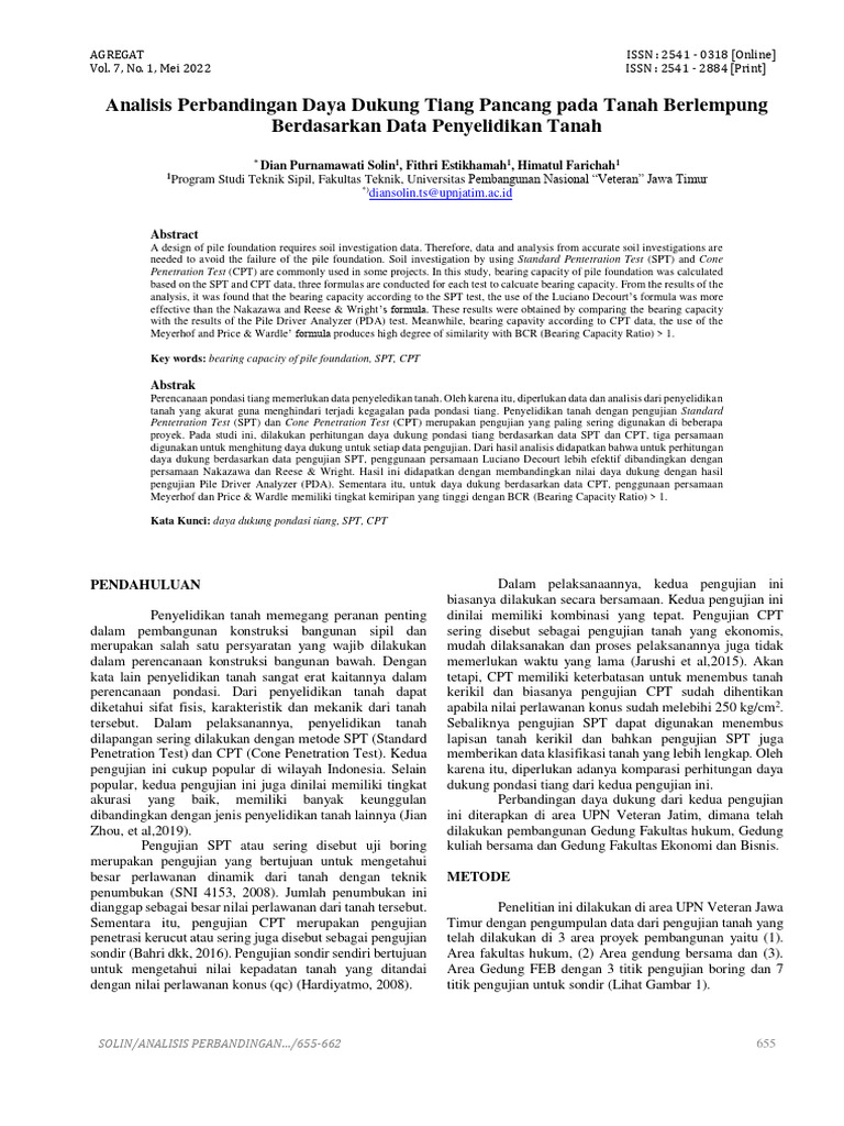 Daya Dukung Tiang Pancang: SPT vs CPT | PDF
